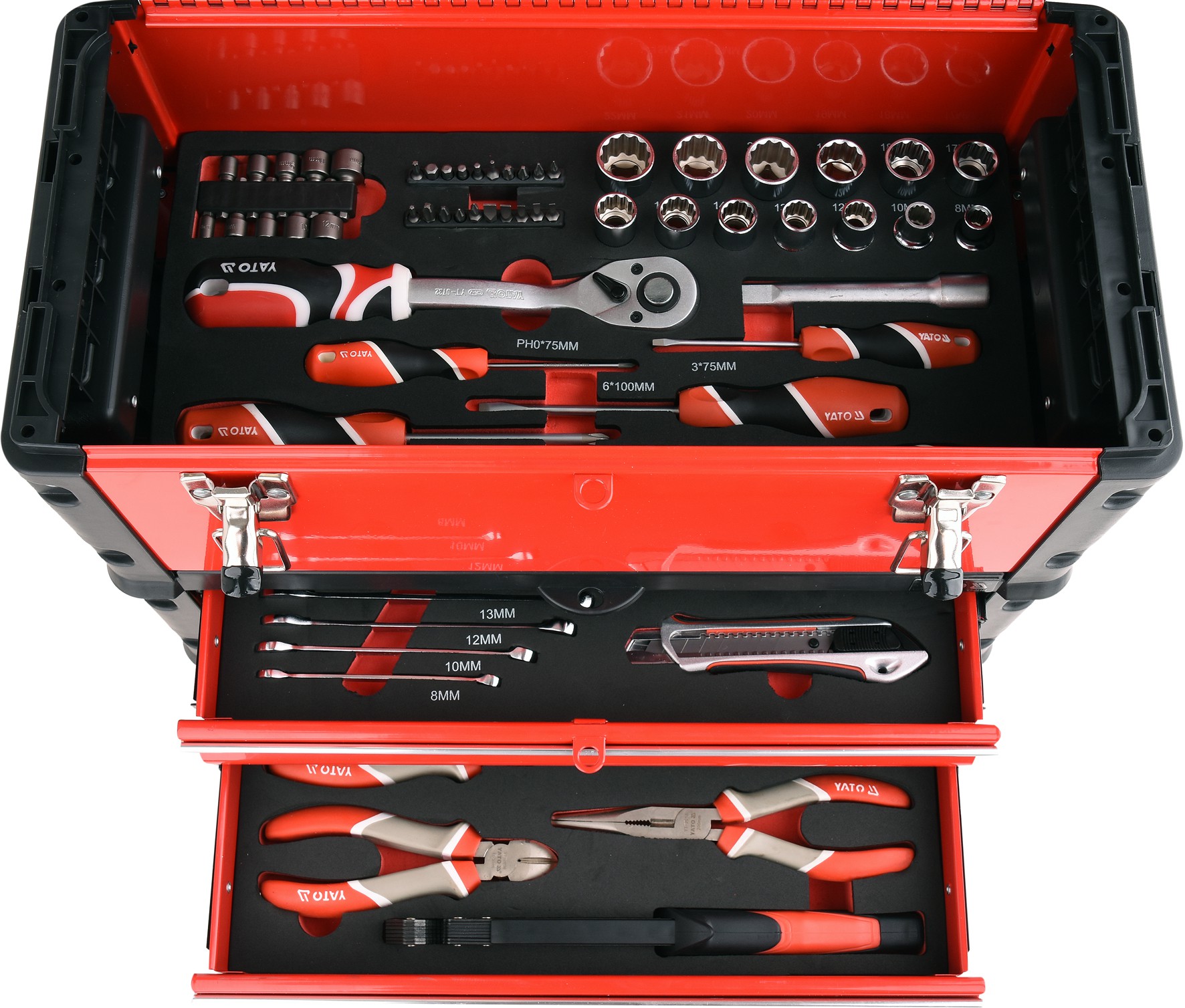 Troler scule cu 3 compartimente 78 piese Yato YT-09104 ...